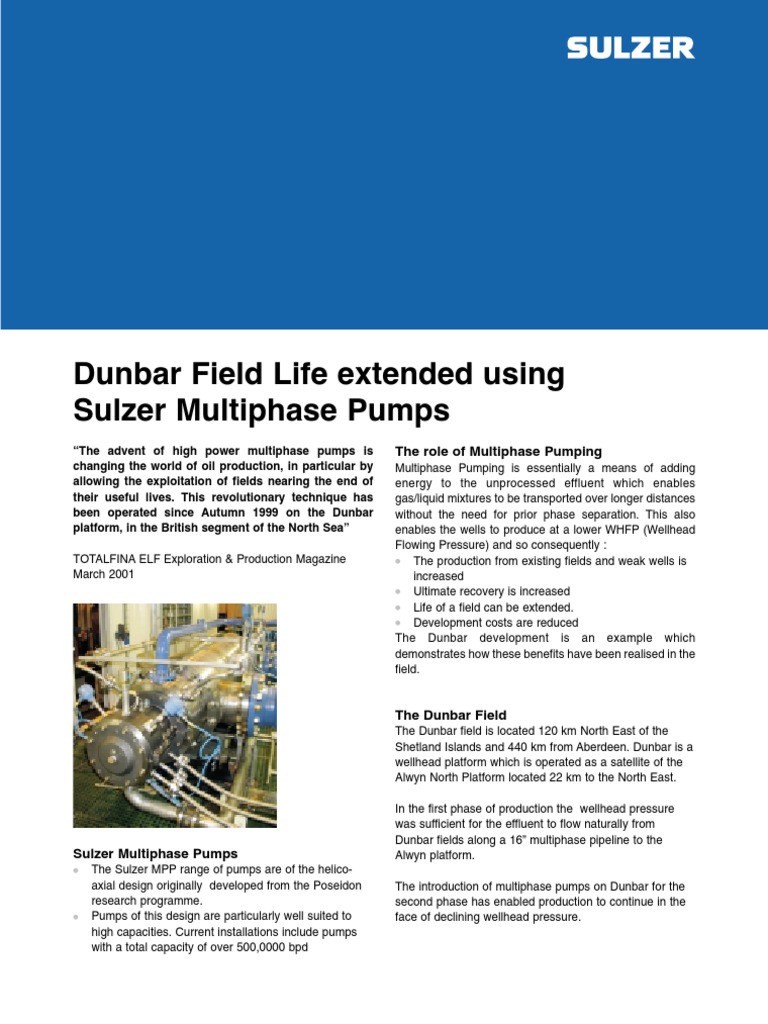 Dunbar Field Life Extended Using Sulzer Multiphase Pumps PDF | PDF ...