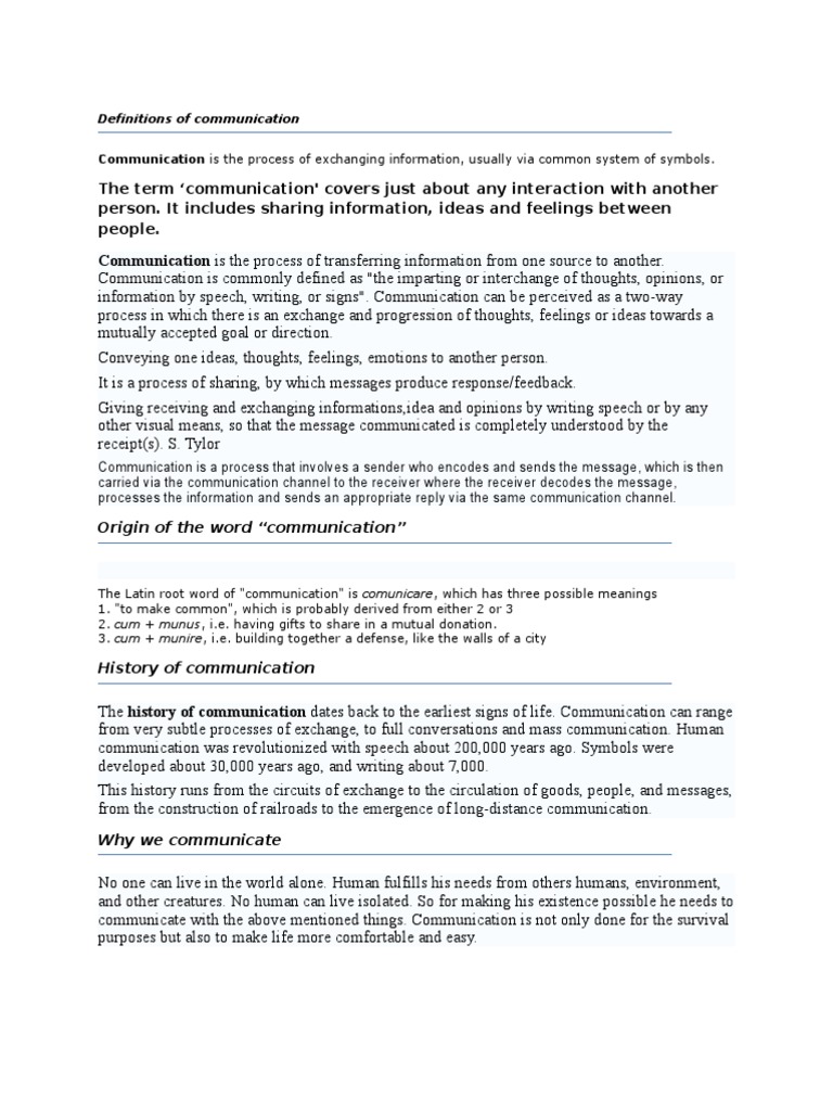 Communication Is The Process of Transferring Information From One ...