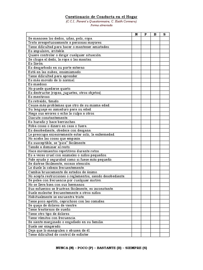 Test de Conners Para Padres | Bienestar | Sicología y ciencia cognitiva