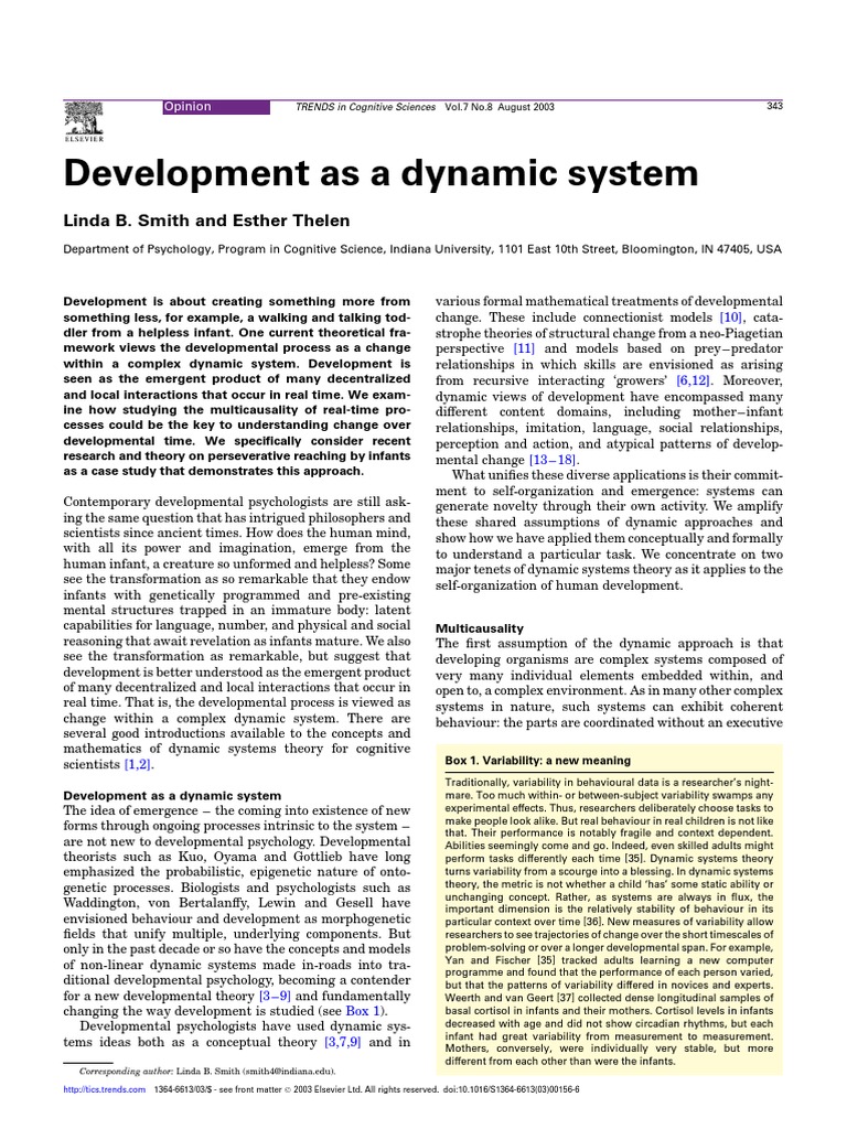 Development As A Dynamic System-Smith and Thelen | PDF | Developmental ...