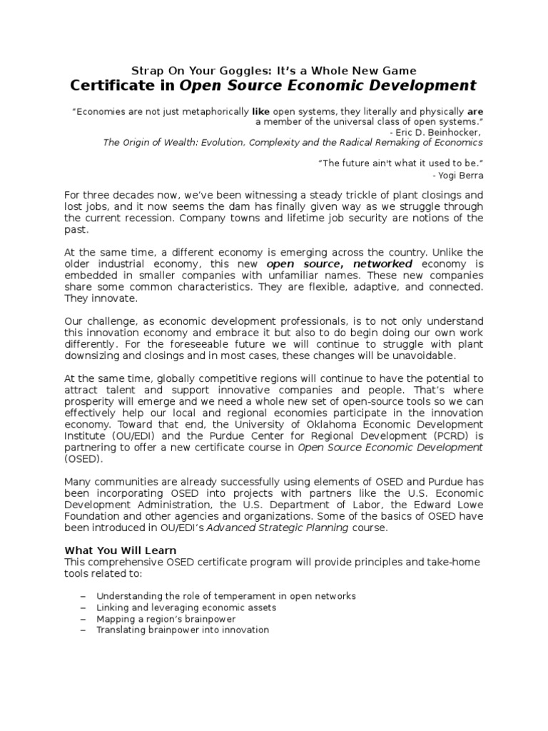 Purdue's Certificate Program in Open Source Economic Development | PDF