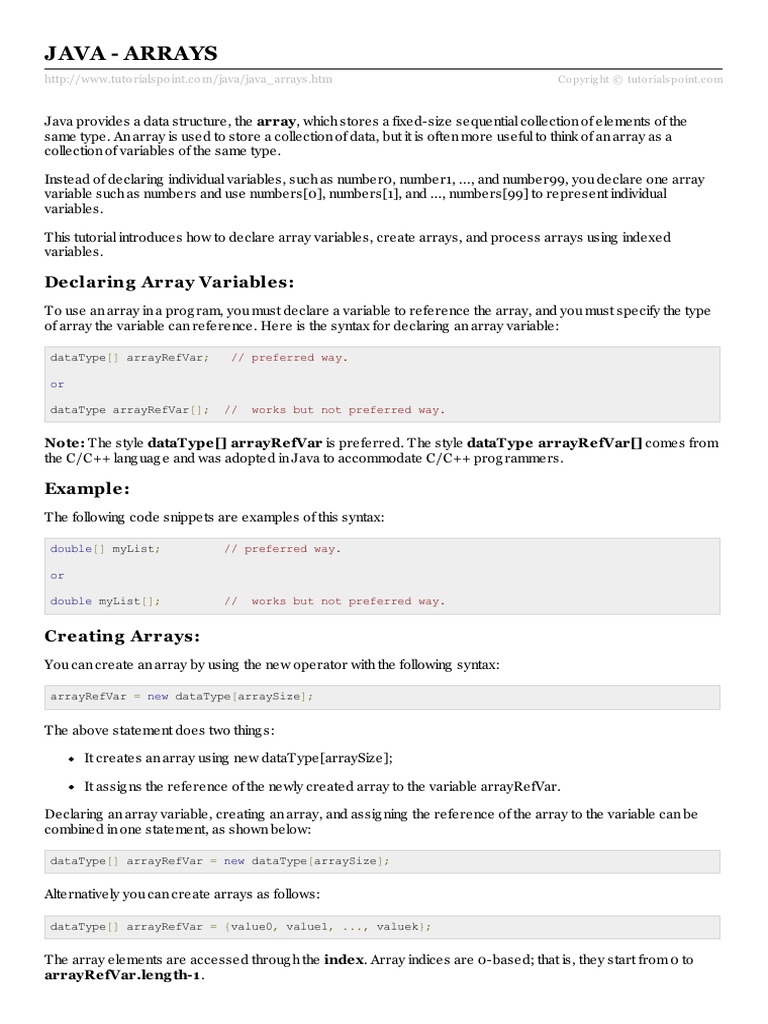 Java Arrays Declaring Array Variables Download Free Pdf Array Data Type Array Data