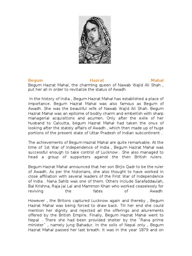 Begum Hazrat Mahal Freedom Fighter