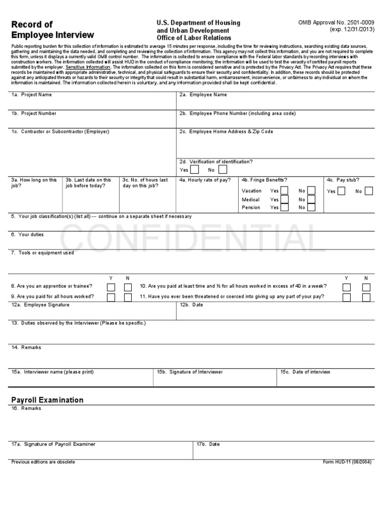 Confidential: Record of Employee Interview | PDF | Payroll ...