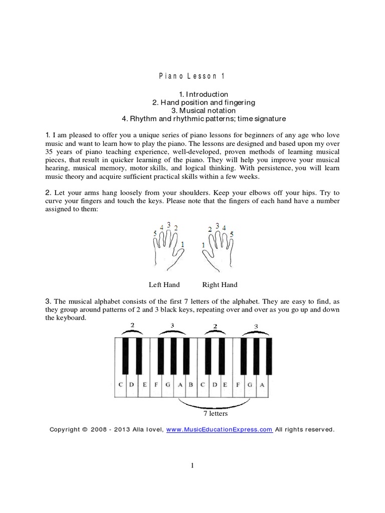 Piano Lesson 1 | PDF