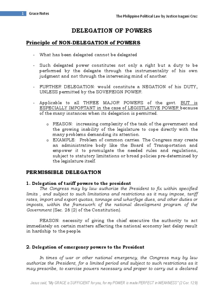 Delegation of Powers in Philippine Law | PDF