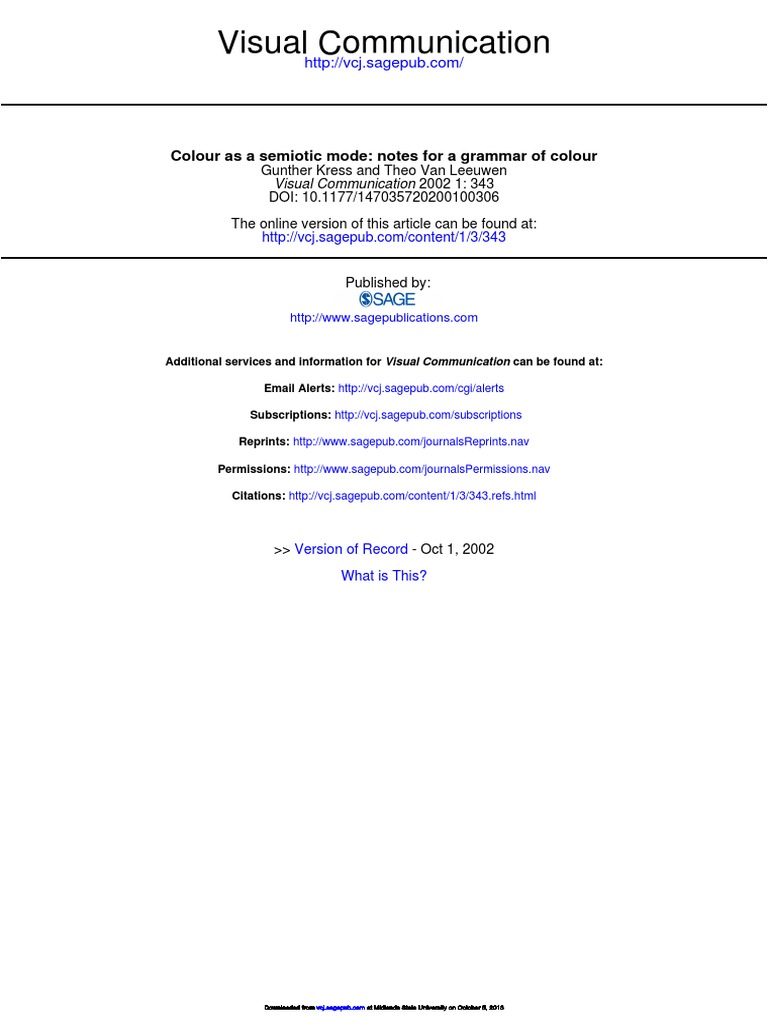Colour As A Semiotic Mode. Notes For A Grammar of Colour | PDF | Color ...
