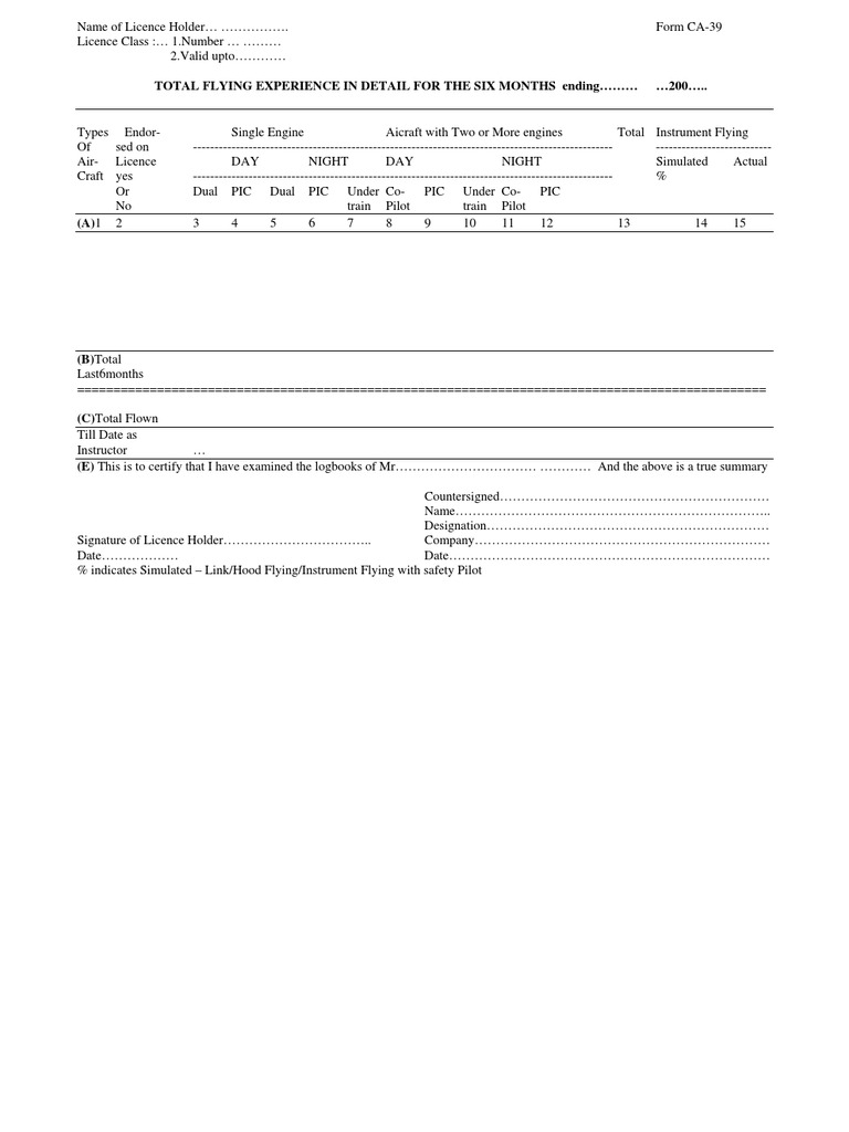 CA-39 Form for Pilot Licence Summary | PDF | Computers | Technology ...
