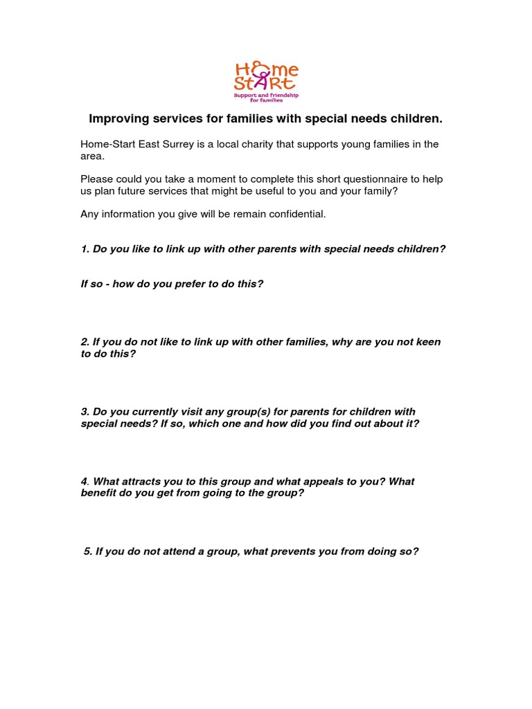 Questionnaire for Special Needs Families | PDF