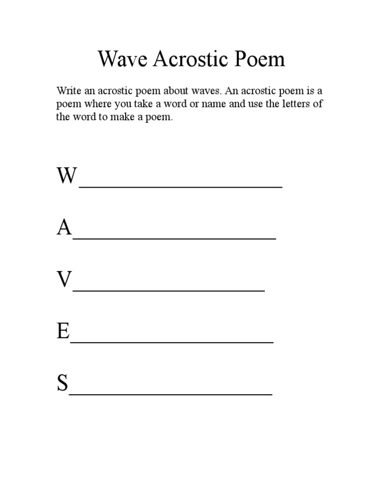 Wave Acrostic Poem Template | PDF | Poetry