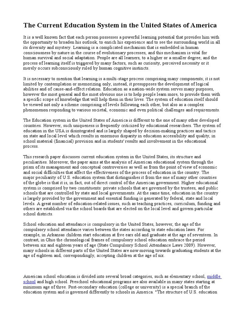 The Current Education System in The United States of America | PDF ...