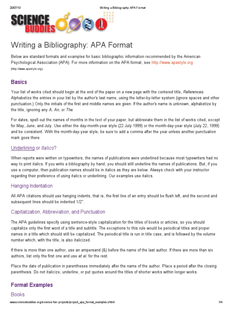 Writing A Bibliography - APA Format | PDF | Citation | Text
