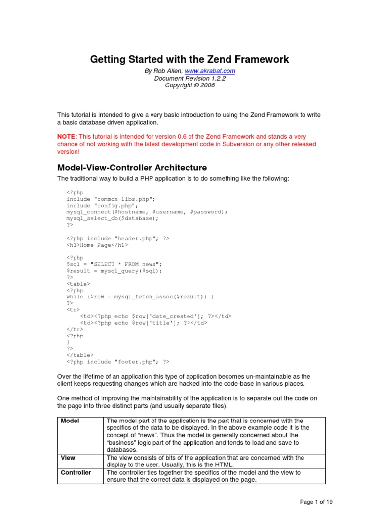 Getting Started With The Zend Framework 122 | PDF