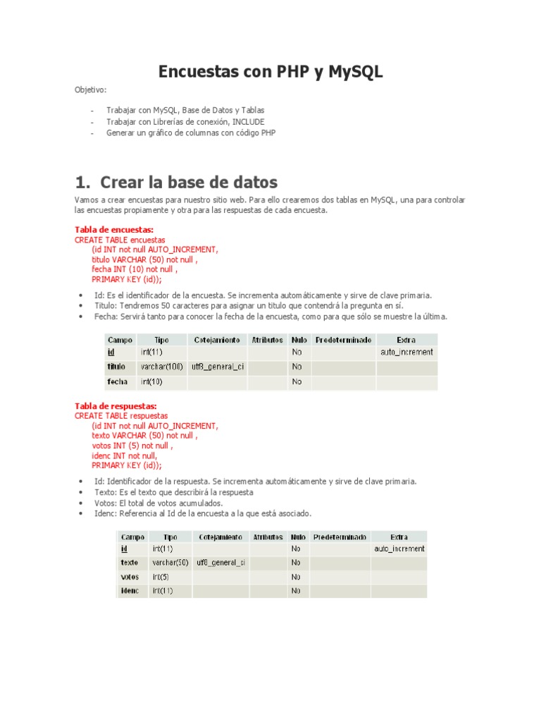 Encuesta PHP MySQL | PDF | SQL | Mi sql