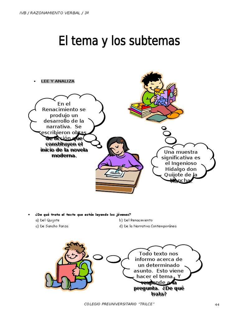 IV Bim - R.V. - 3er. Año - Guía 5 - El Tema y Los Subtemas | PDF ...