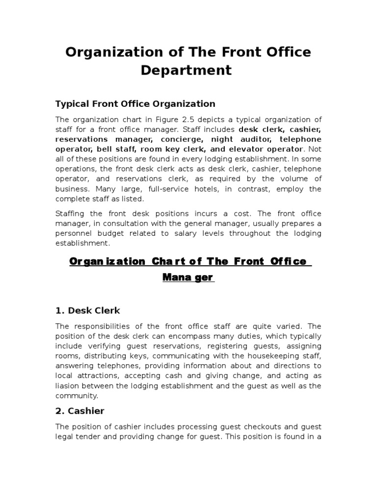 Front Office Staff Organization Guide | PDF | Service Industries ...