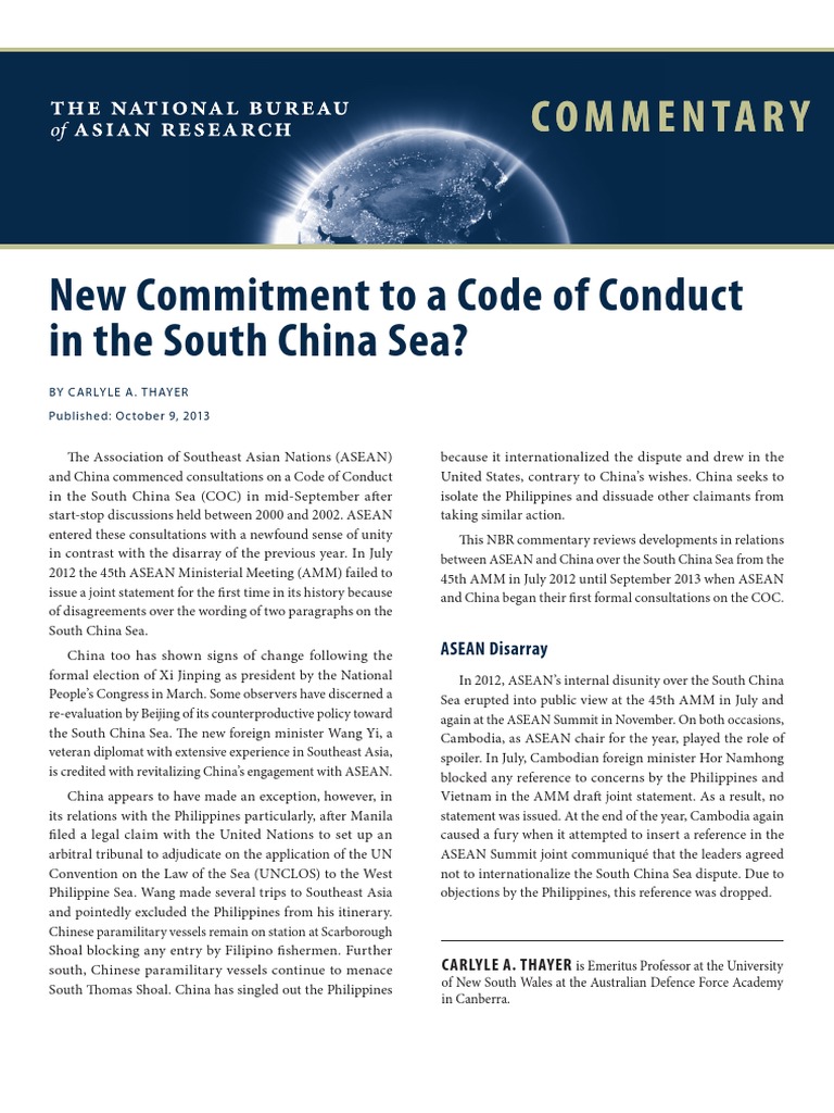 Thayer New Commitment To A Code of Conduct in The South China Sea | PDF ...