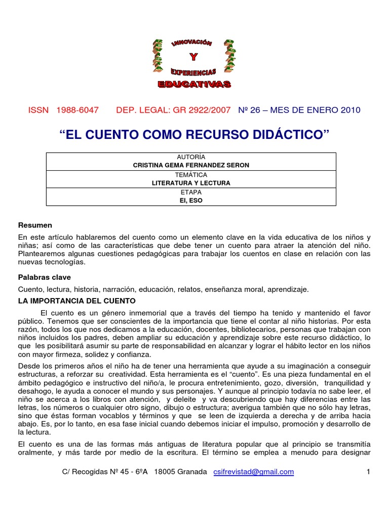 El Cuento Como Recurso Didactico | PDF | Narración | Cuentos