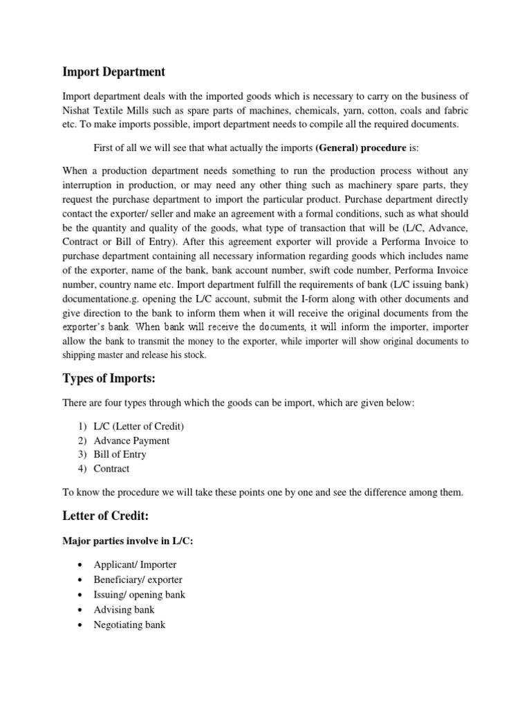 Internship Format Report for Accounting and Finance | Letter Of Credit ...