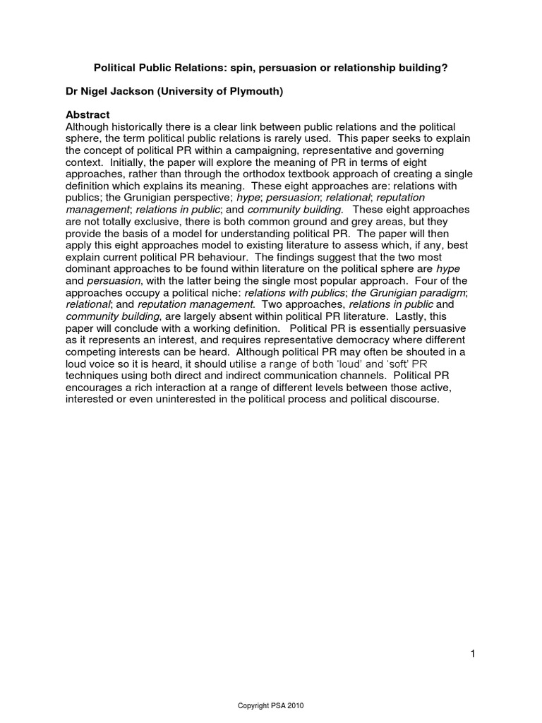 Political Public Relations Spin, Persuasion or Relationship Building ...