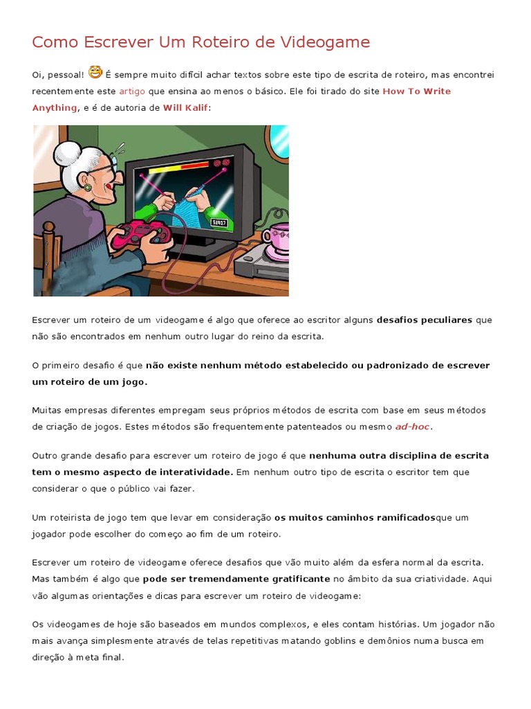 Como Escrever Um Roteiro de Videogame | PDF | Videogames | Roteiro