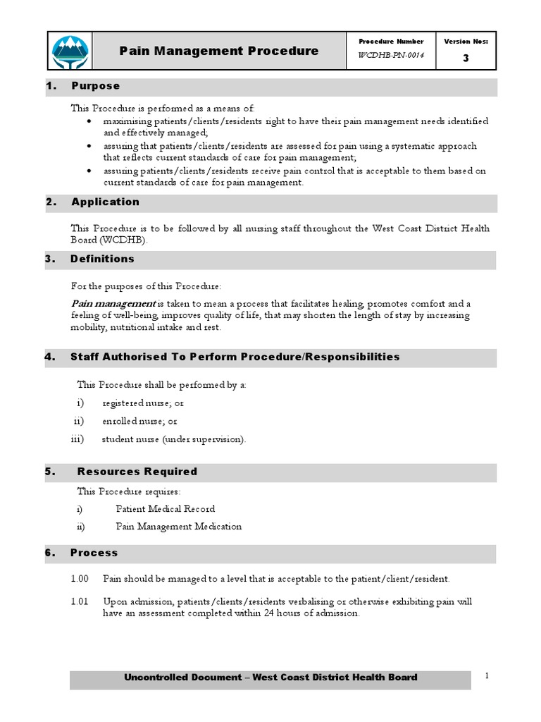 Pain Management Procedure | PDF | Pain Management | Pain