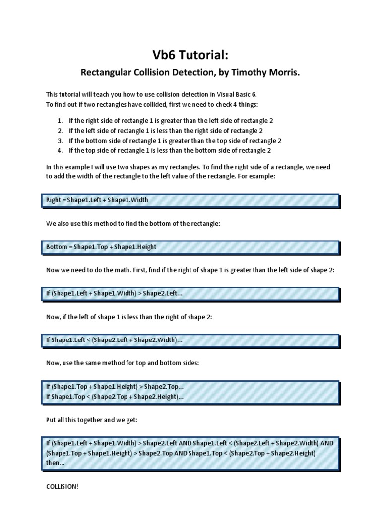 Vb6 Tutorial - Rectangle Collision Detection | PDF | Boolean Data Type ...