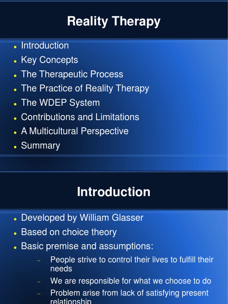 Reality Therapy Presentation (1) | Psychotherapy | Psychology ...