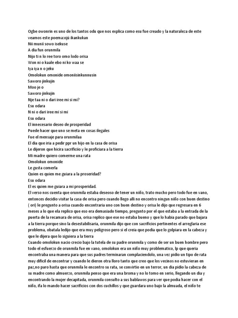 Ogbe Owonrin Es Uno de Los Tantos Odu Que Nos Explica Como Esu Fue ...