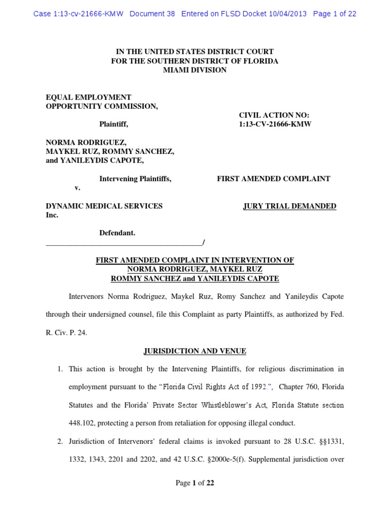 EEOC V Dynamic Medical, Amended Complaint | Equal Employment ...