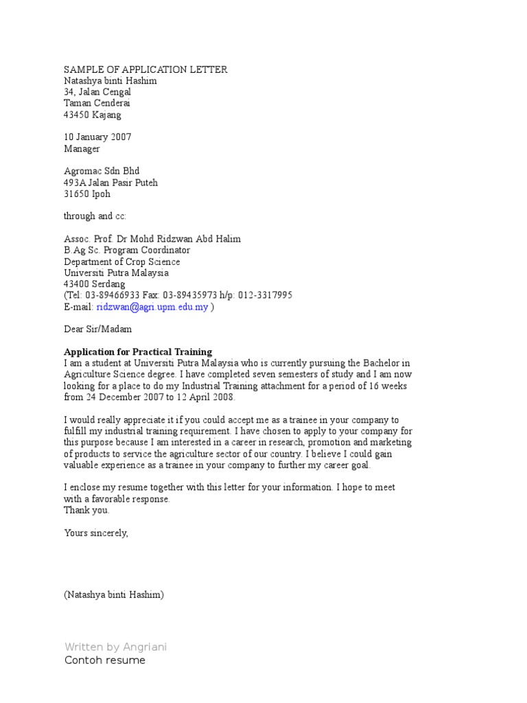 Sample Of Application Letter