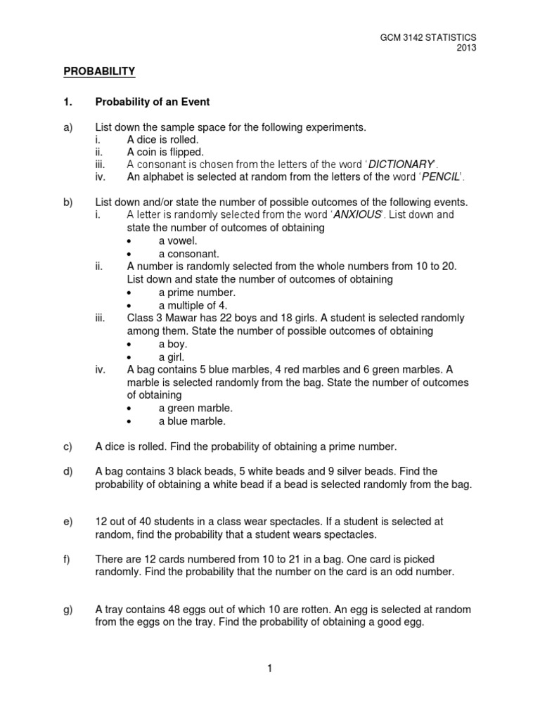 PROBABILITY | PDF | Probability | Probability And Statistics