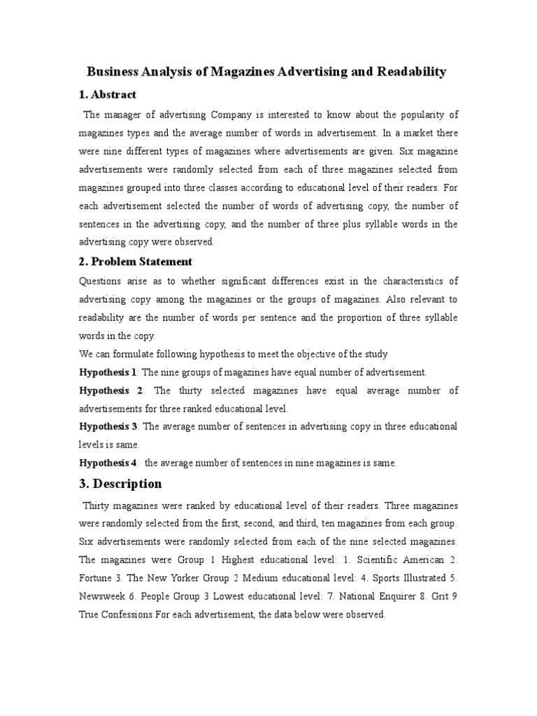 Business Analysis of Magazines Advertising and Readability | PDF ...
