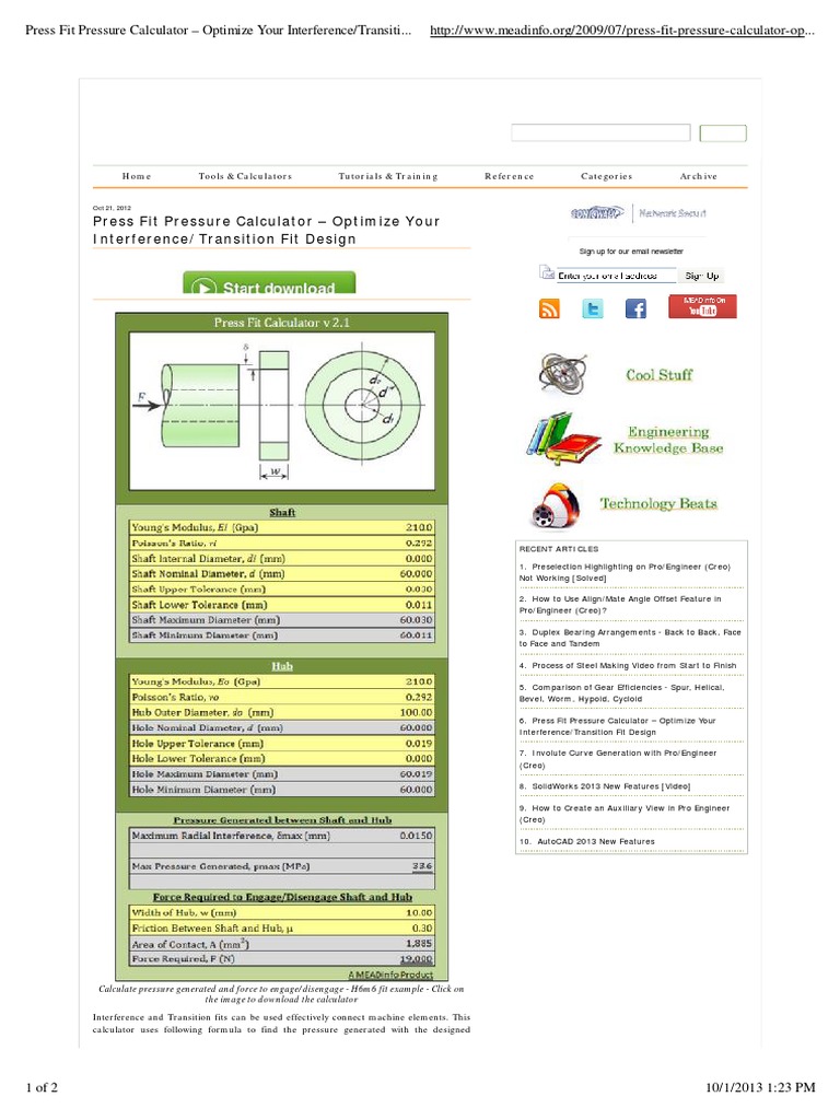 Press Fit Pressure Calculator - Optimize Your Interference - Transition ...