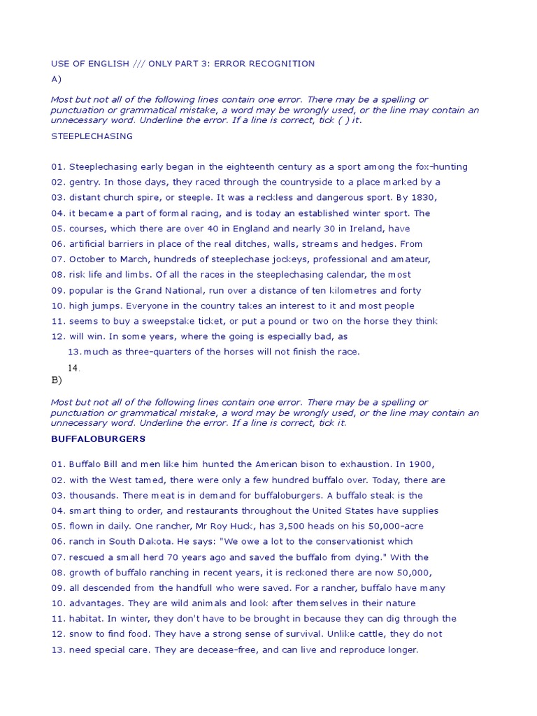 Paper 3 Use of English - ONLY PART 3 Error Recognition - With Answers | PDF | American Bison | Bison