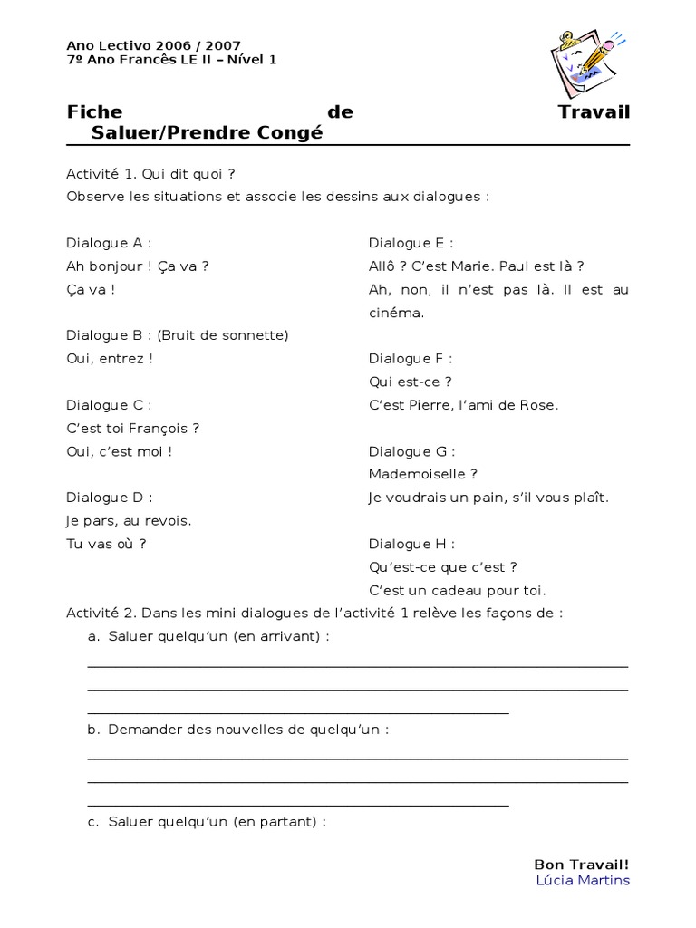 Fiche de Travail - Saluer Prendre Congé 1 | PDF