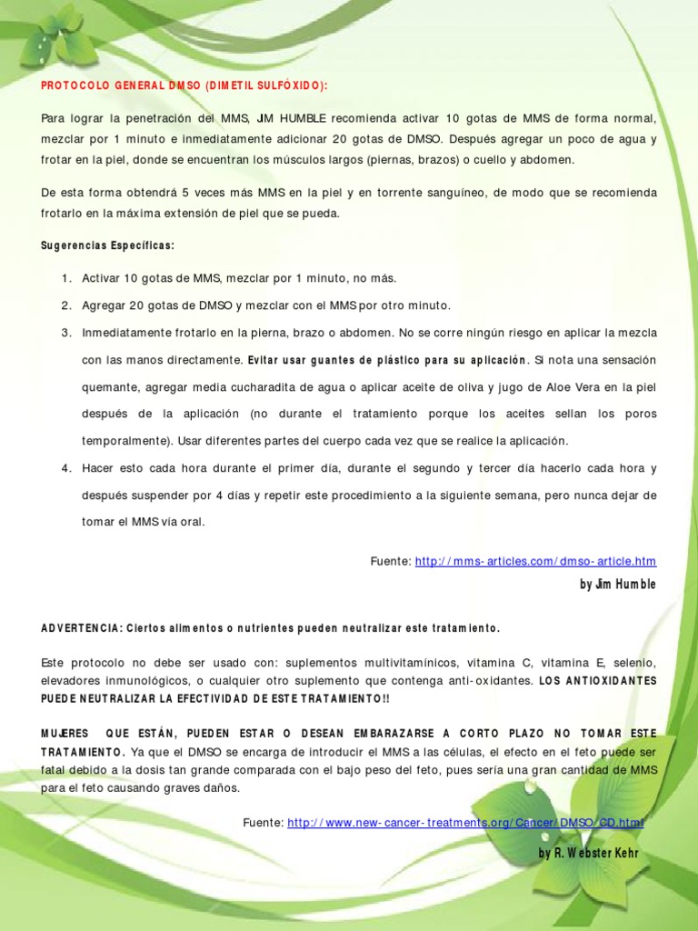 Protocolo General DMSO | PDF | Dieta Alcalina | Cáncer