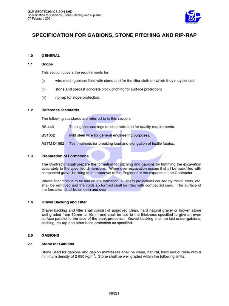 STONE PITCHING AND RIP-RAP SPECIFICATION | Textiles | Concrete