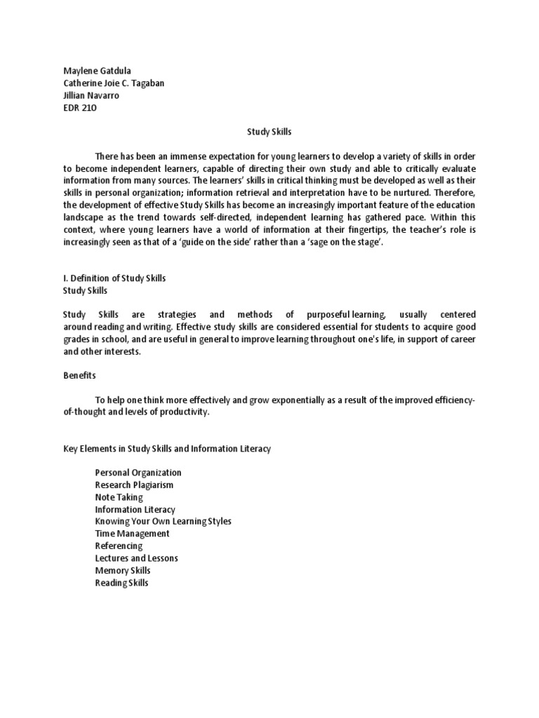 Study Skills Outline | PDF | Study Skills | Speed Reading