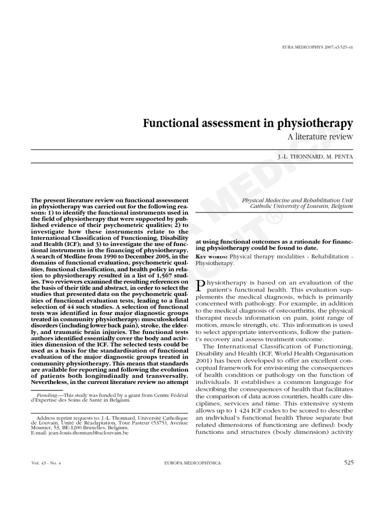 Functional Assessment in Physiotherapy | PDF | Balance (Ability ...