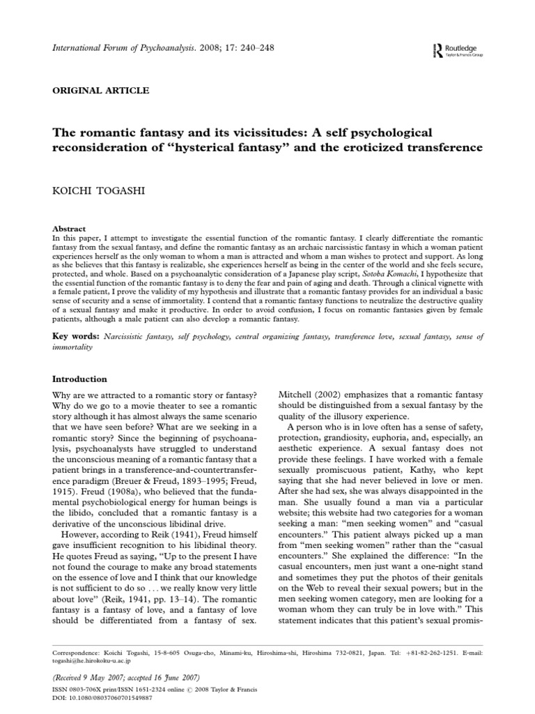 Erotic Transference PDF | Download Free PDF | Psychoanalysis | Romance (Love)