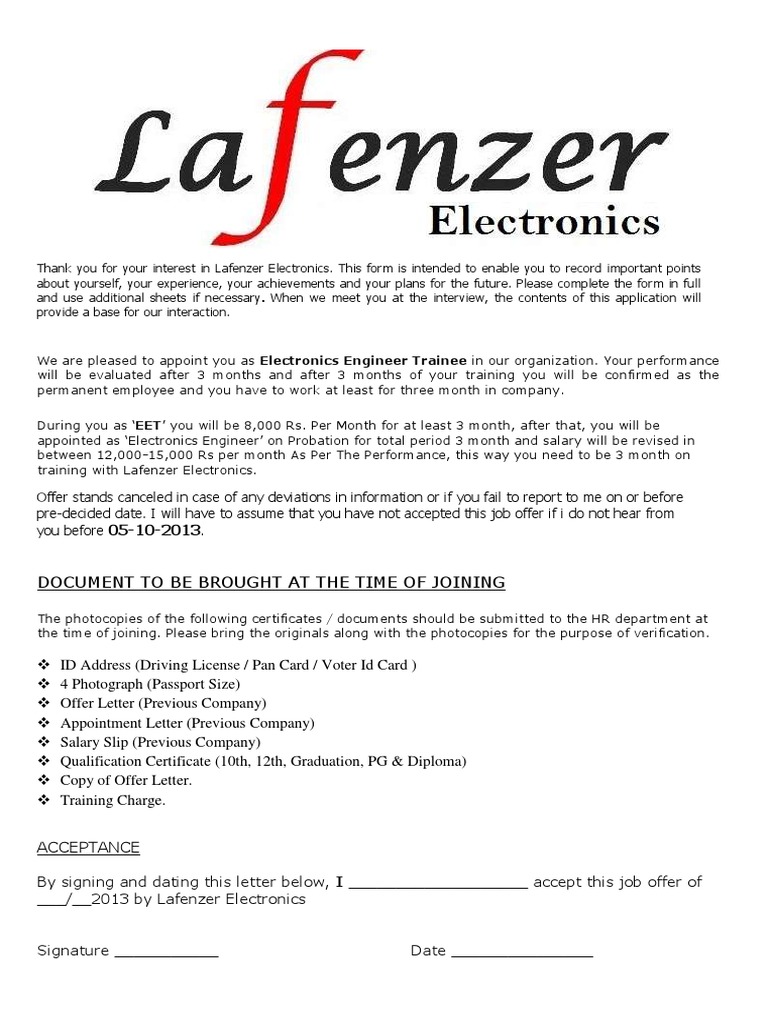Job Confirmation for Electronics Engineer | PDF | Background Check ...