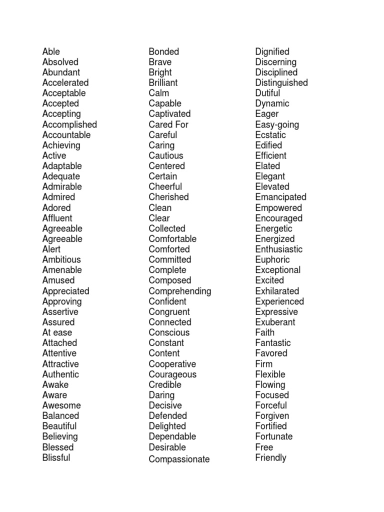 Positive Emotion List | PDF