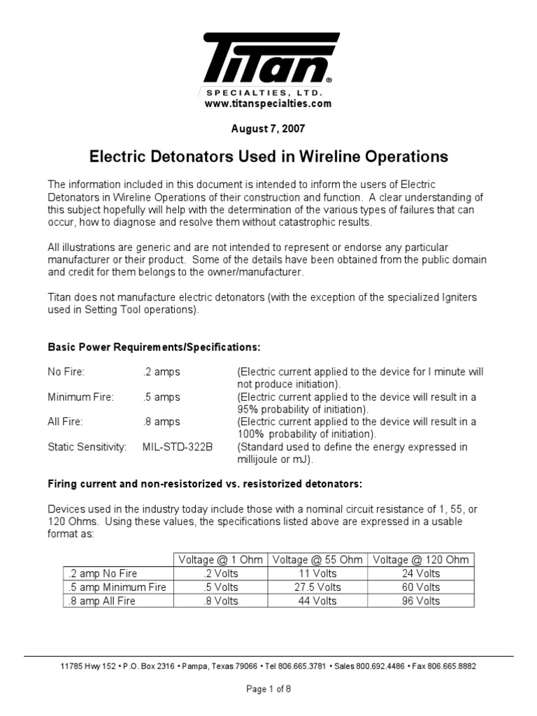 Electric Detonators in Wireline Operations | PDF | Resistor | Explosive ...