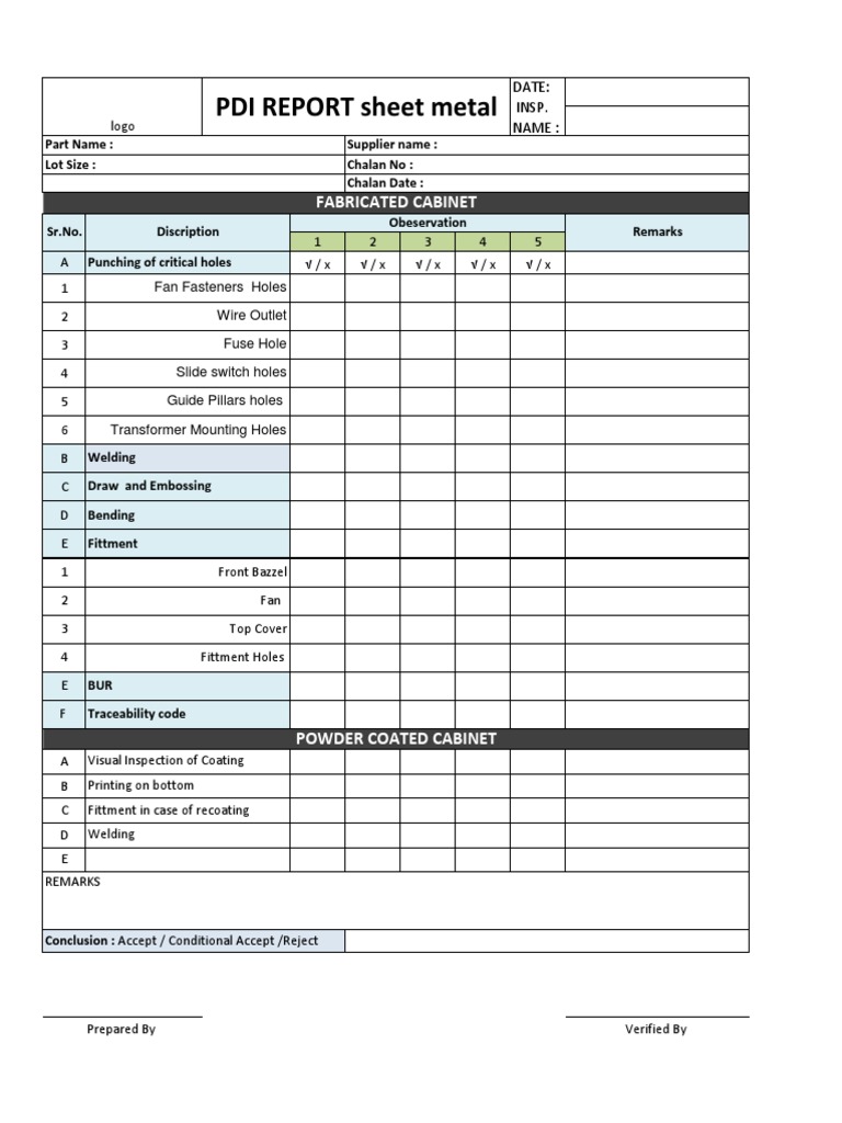 Inspection Format Sheet Metal | PDF