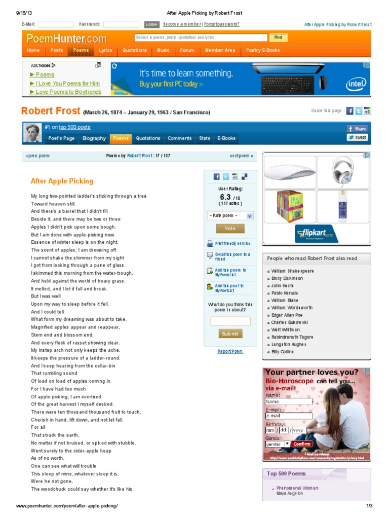 After Apple Picking by Robert Frost | PDF | Poetry