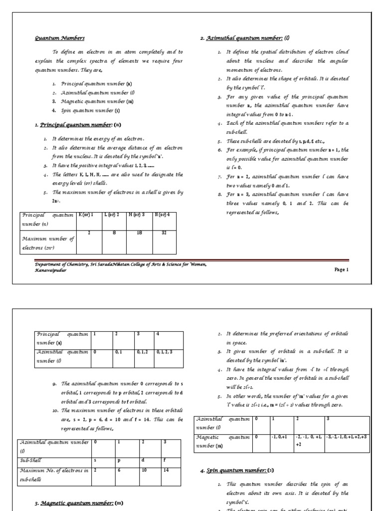 Quantum Numbers 2. Azimuthal Quantum Number: (L) | PDF | Atomic Orbital | Condensed Matter Physics