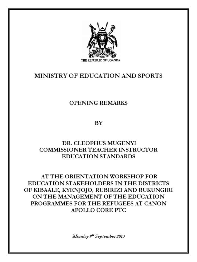 Opening Remarks DRR Workshop at Canon Apollo PTC-FORTPORTAL-UGANDA ...