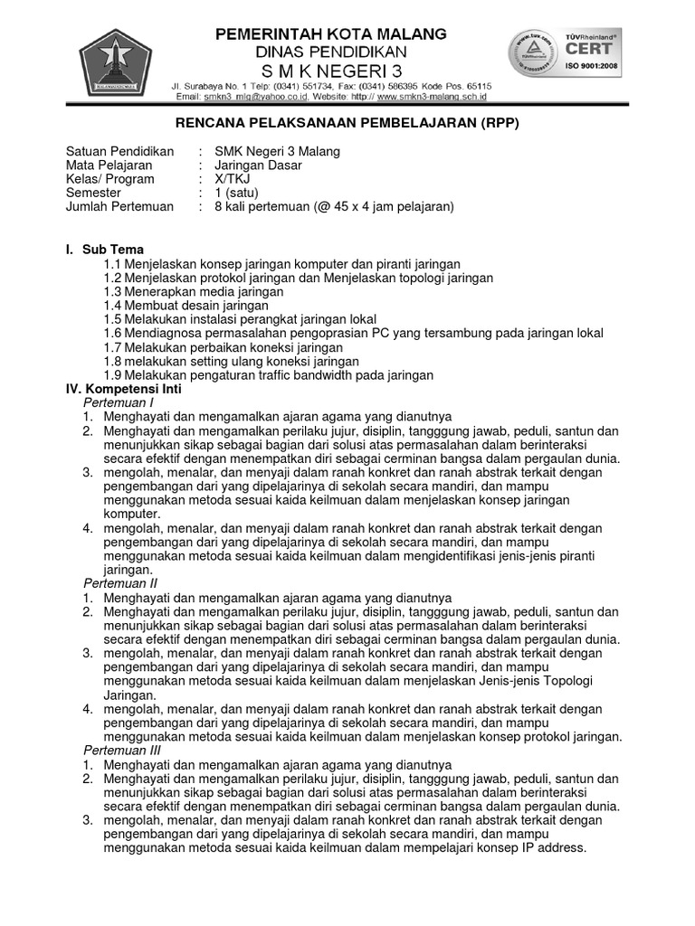 RPP Jaringan Dasar | PDF