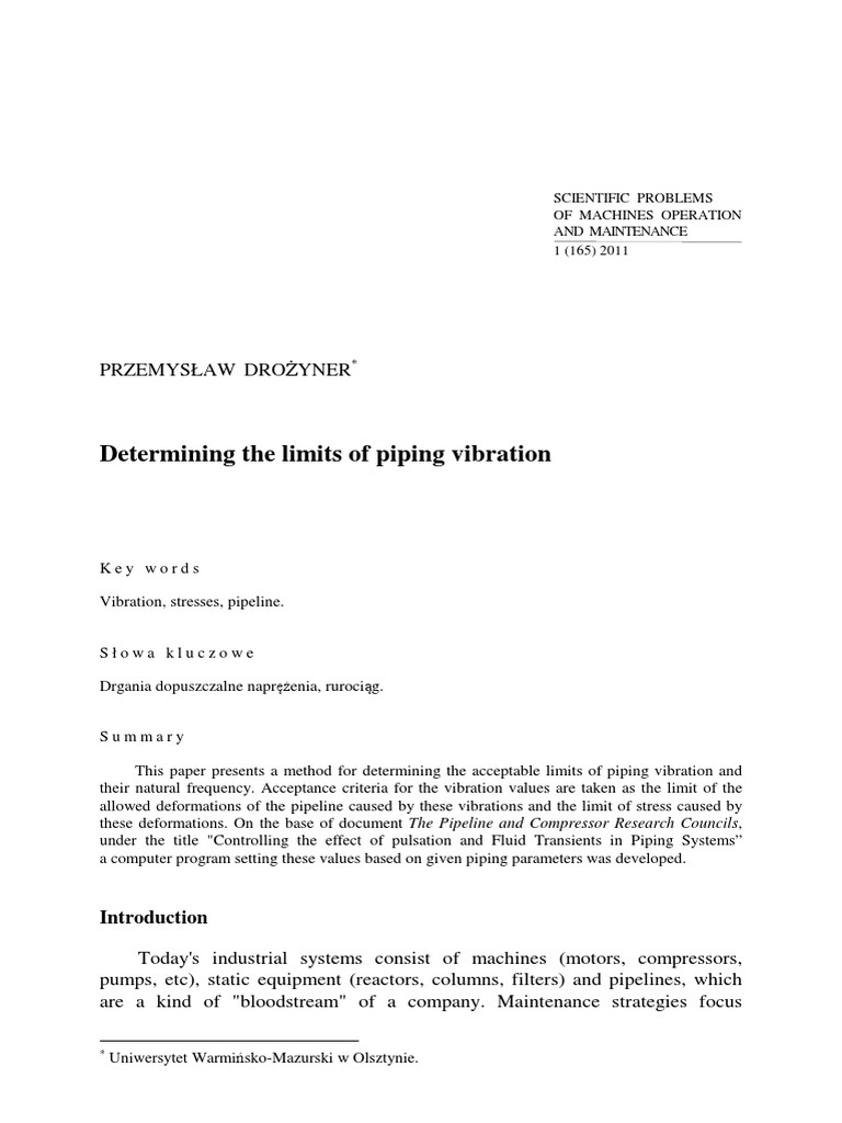 Piping Vibration Limits and Analysis | PDF | Bending | Pipeline Transport